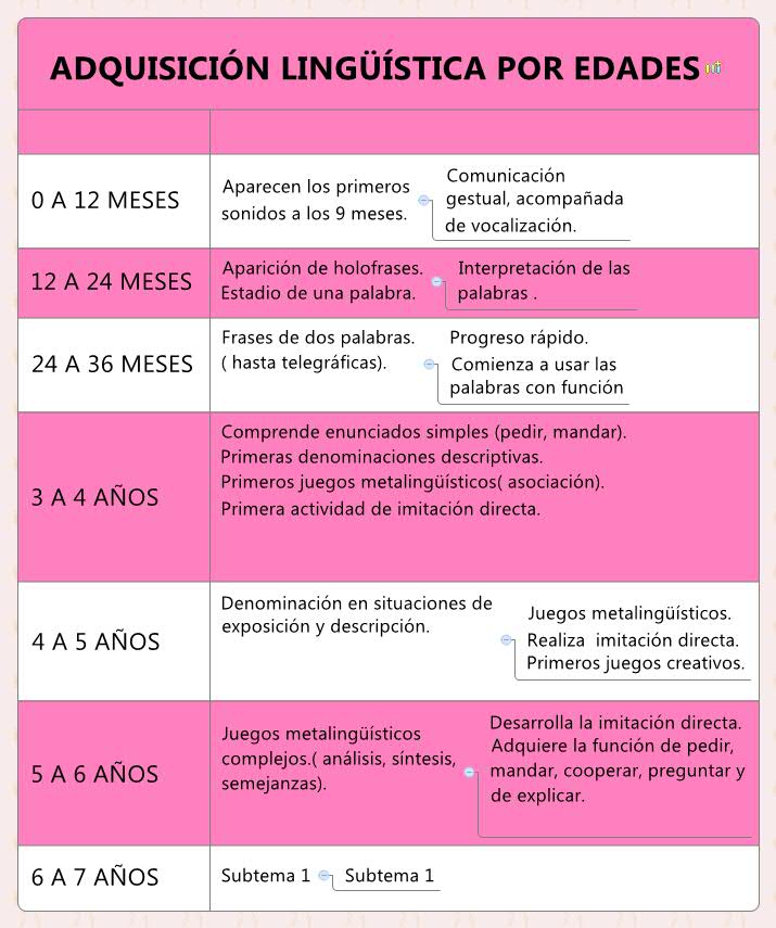 ADQUISICIÓN LINGÜÍSTICA POR EDADES | Claudia Soto - Xmind